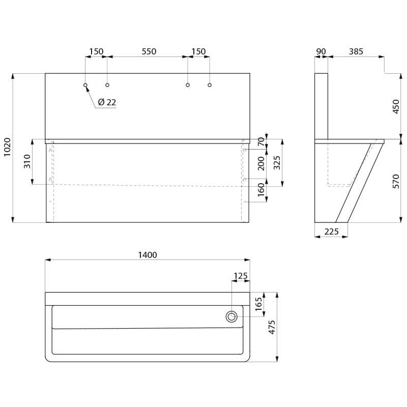 Surgical scrub-up trough with high upstand
