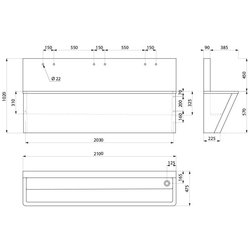 Surgical scrub-up trough with high upstand
