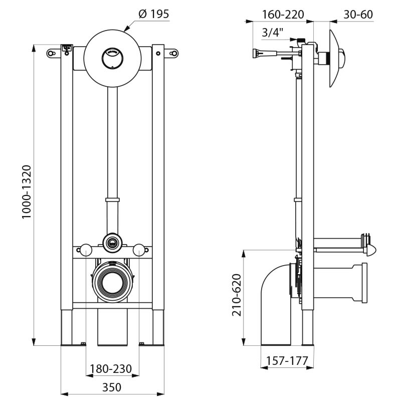TEMPOFIX 3 wall-mounted frame system with time flow WC valve